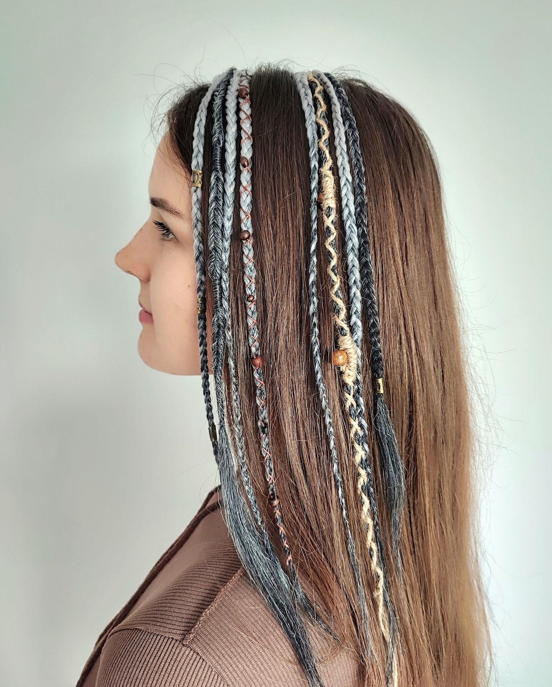 Clip in Dreadlocks Gray Black, Boho Short Hair Extension Salt and ...