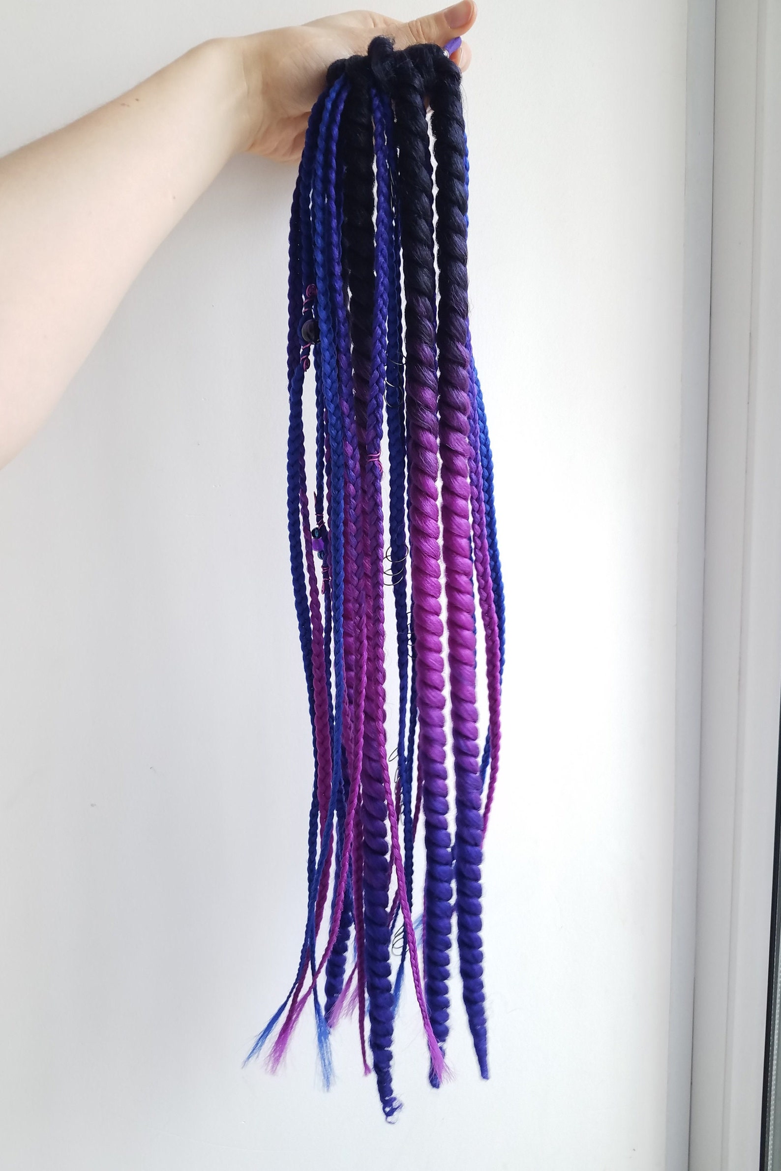 Ombre Purple Ponytail Braids Extension Rave Hair Falls Black | Etsy