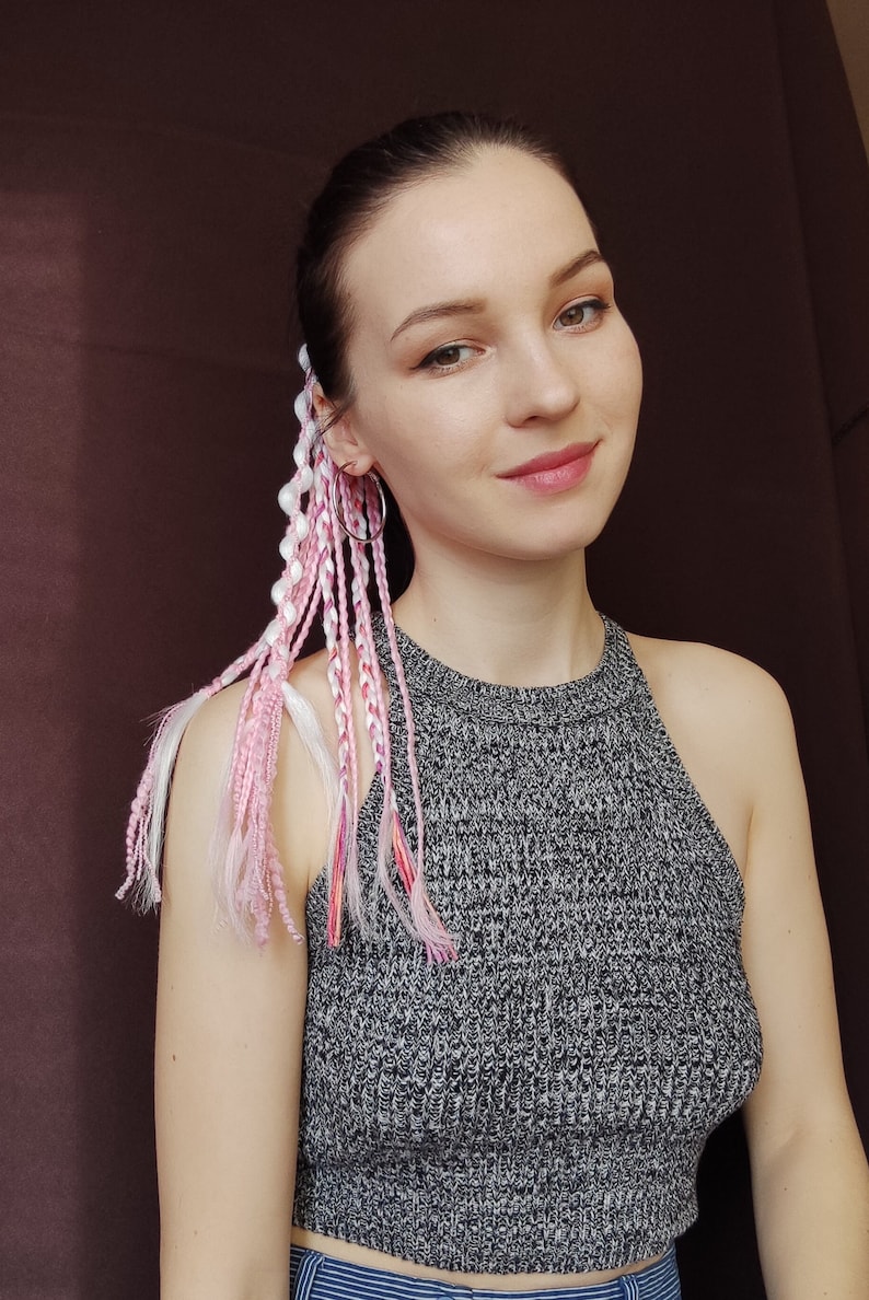 Pink White Braids on Hairband Festival Braid Extension Pink - Etsy