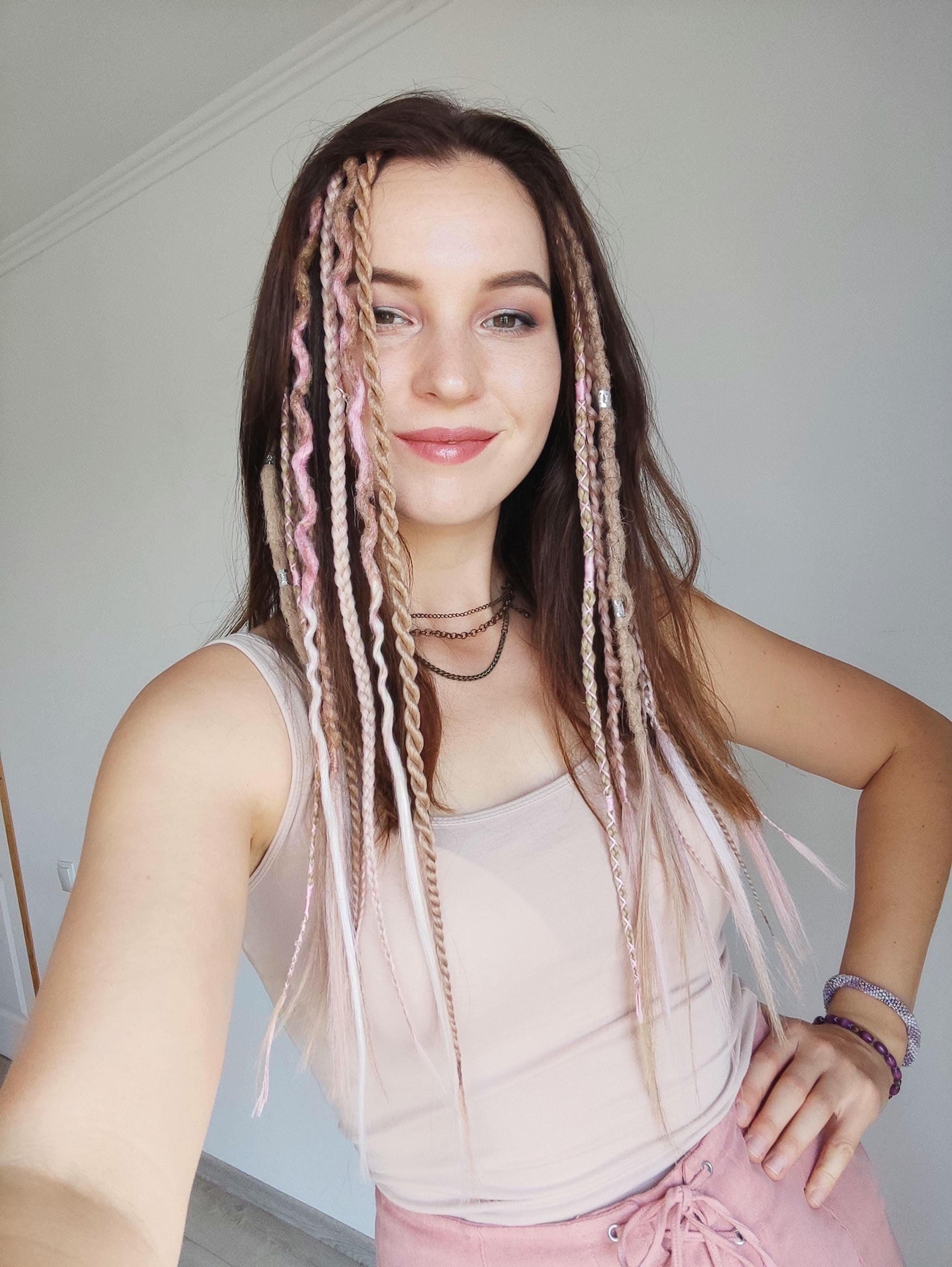Rose Pink Braids on Hair Clip, Ginger Hair Clip Braids and Dreadlocks ...