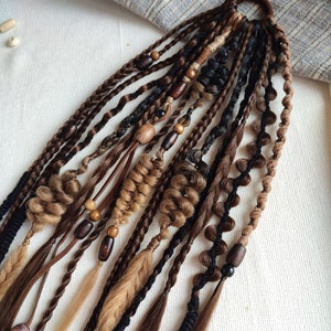 Viking Braids Brown on Hair Elastic, Boho Dreadlock Ponytail, Shaten ...