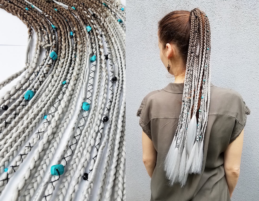 Ponytail Dreadlocks Extension Brown Silver, Viking Hair Extension on ...
