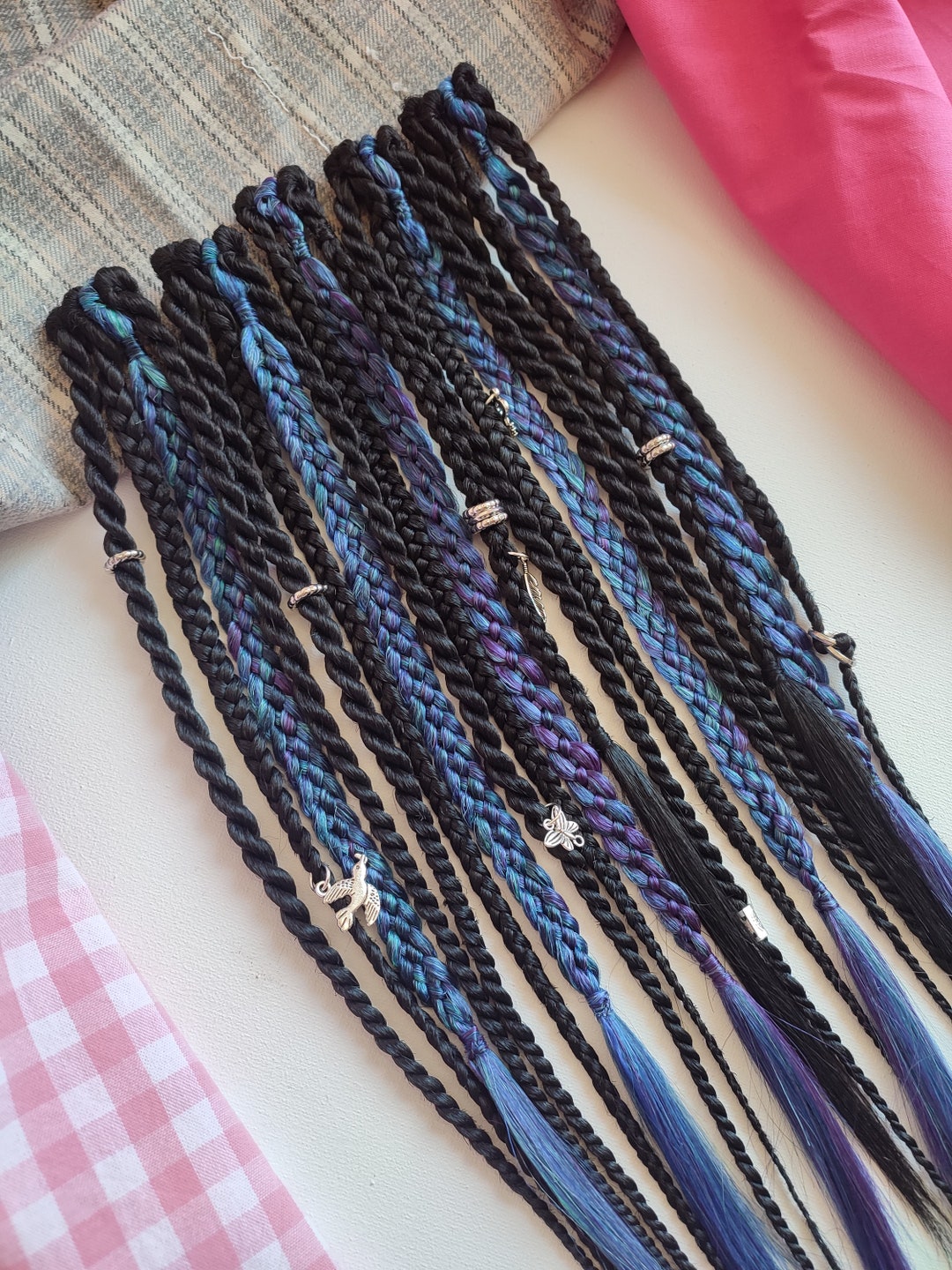 Black Braids on Hair Clip, Short Clip in Dreadlocks Extension Blue ...
