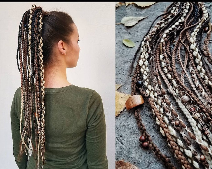 Boho Brown Ponytail Braids Hair Extension on Hairband Viking | Etsy