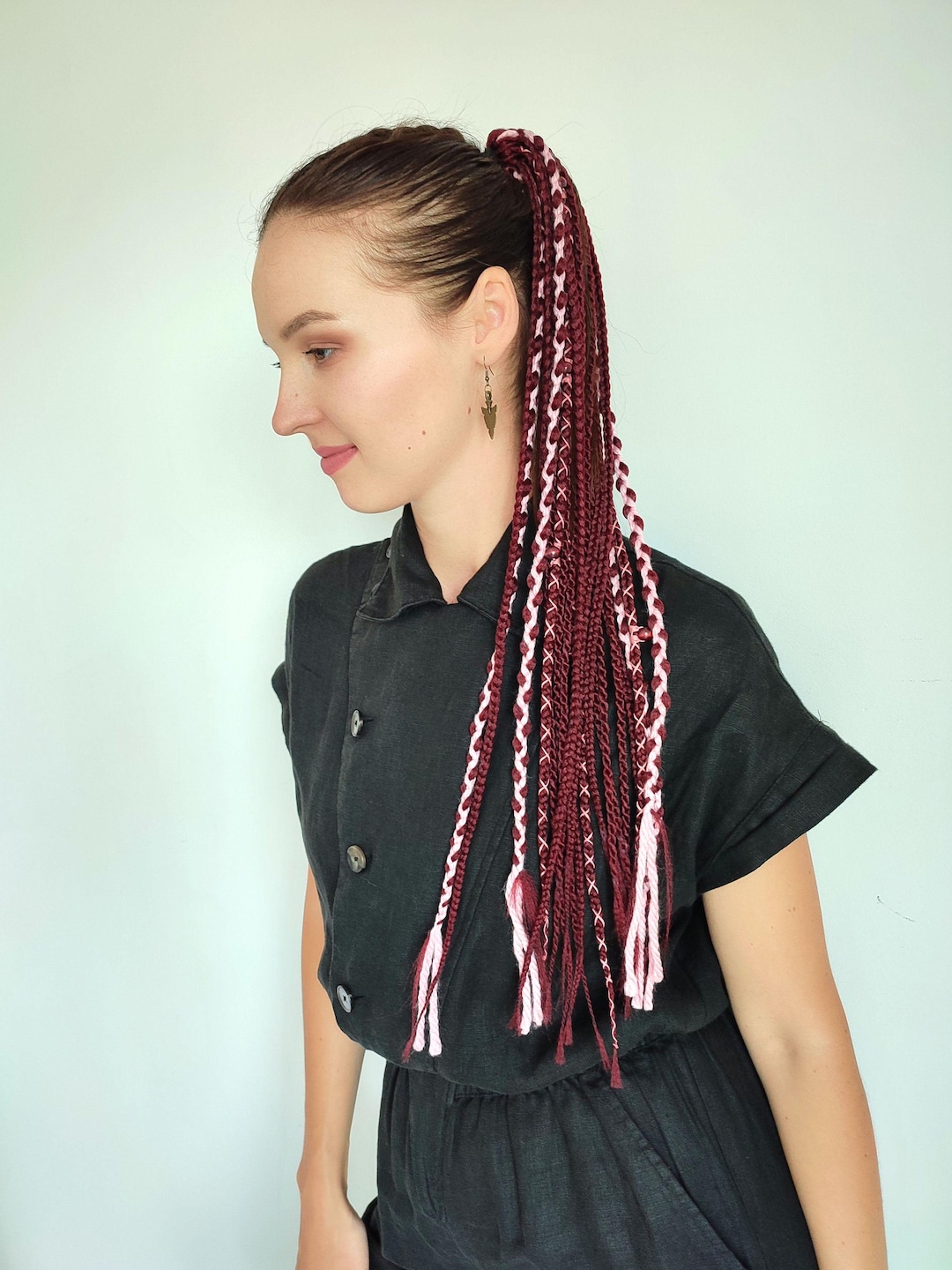 Cherry Red Braids Extension, Viking Hair Extensions on Hairband, Boho ...