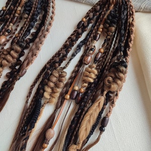 Viking Braids Brown on Hair Elastic, Boho Dreadlock Ponytail, Shaten ...