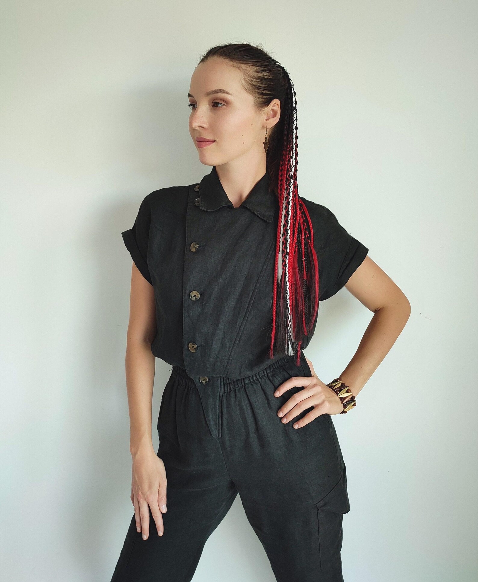 Goth Dread Extension, Ombre Black Red Dreadlock Ponytail, Punk Hair ...