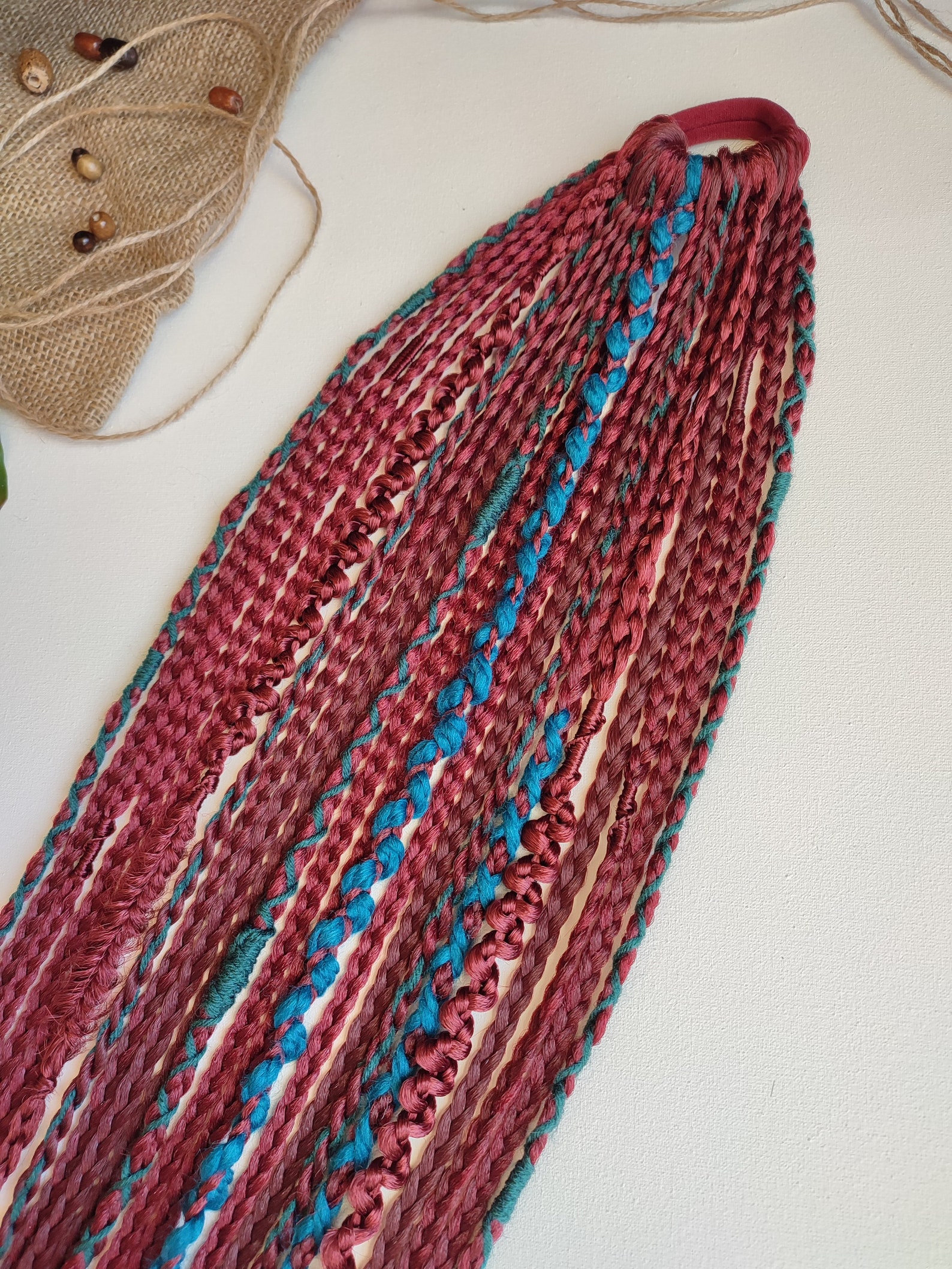 Red Braids Extensions on Hairband Dreadlock Ponytail With - Etsy