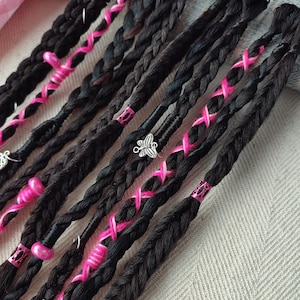 Black Braids on Hair Clip, Short Clip in Braids With Pink Accessories ...