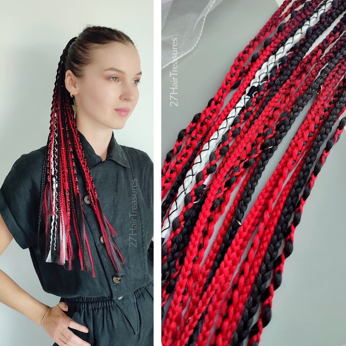 Goth Dread Extension, Ombre Black Red Dreadlock Ponytail, Punk Hair ...