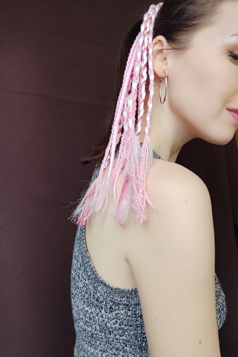 Pink White Braids on Hairband Festival Braid Extension Pink - Etsy