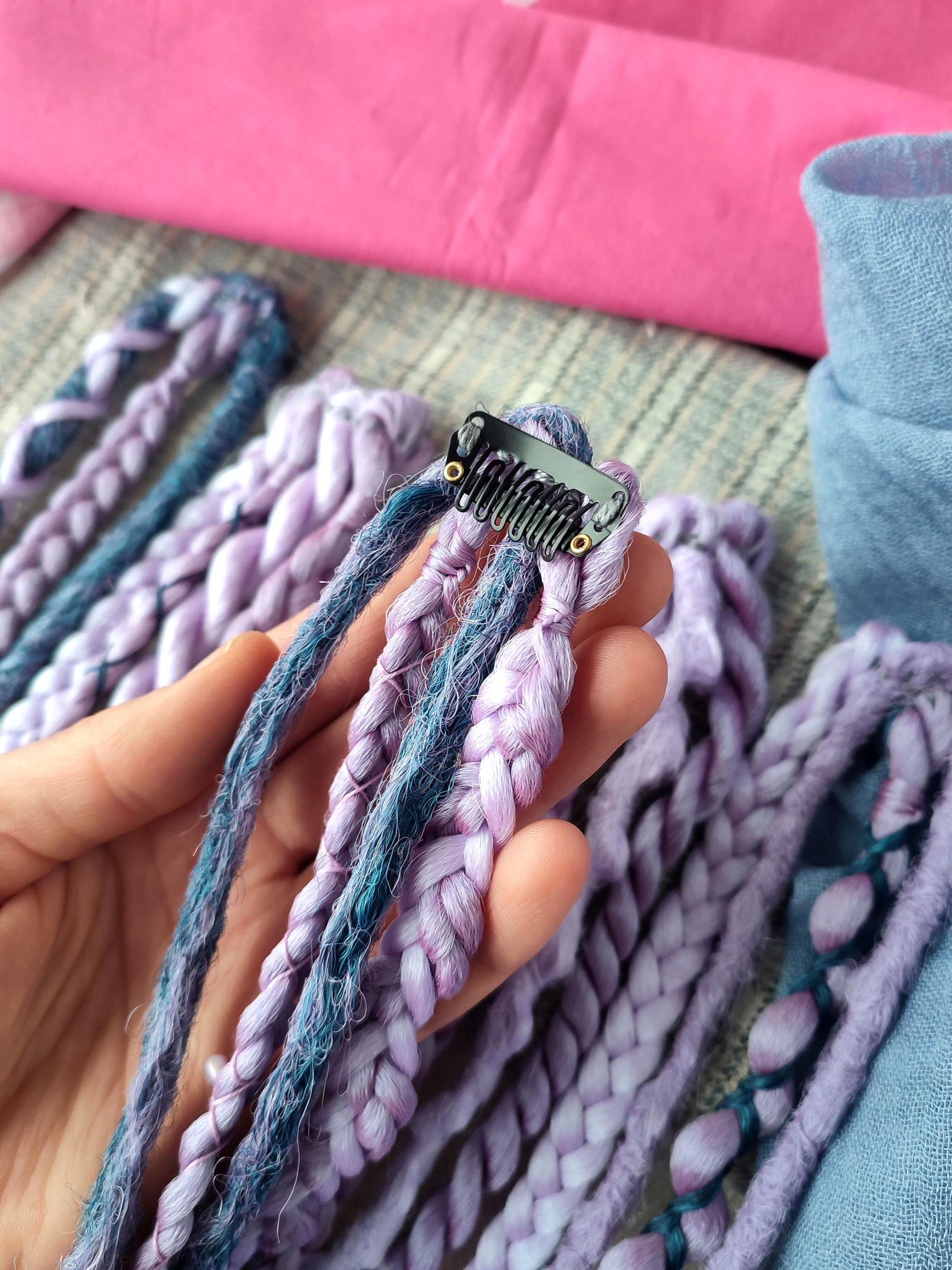 Lavander Braids on Hair Clips, Clip in Dreadlocks Purple Blue, Festival ...