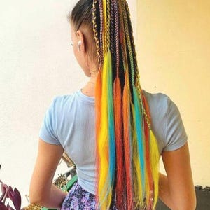 Rainbow Braids on Hair Elastic, Rave Hair Accessory, Yellow Orange Hair ...