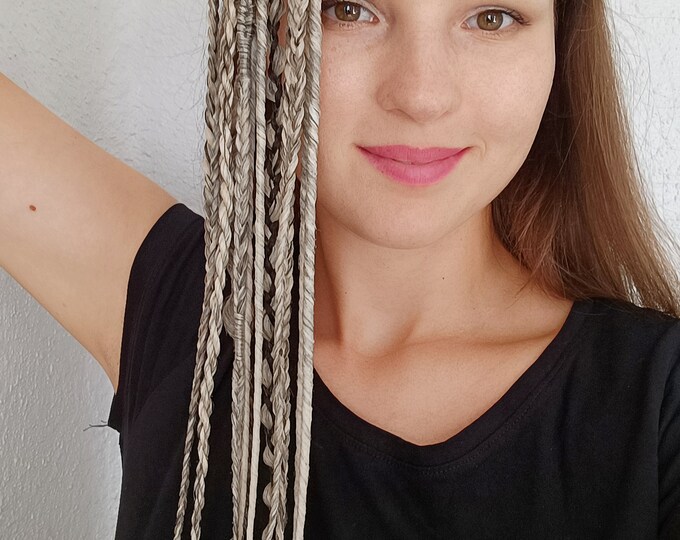 Clip in Braids Extension, Gray Blonde Boho Hair Extensions, Viking ...
