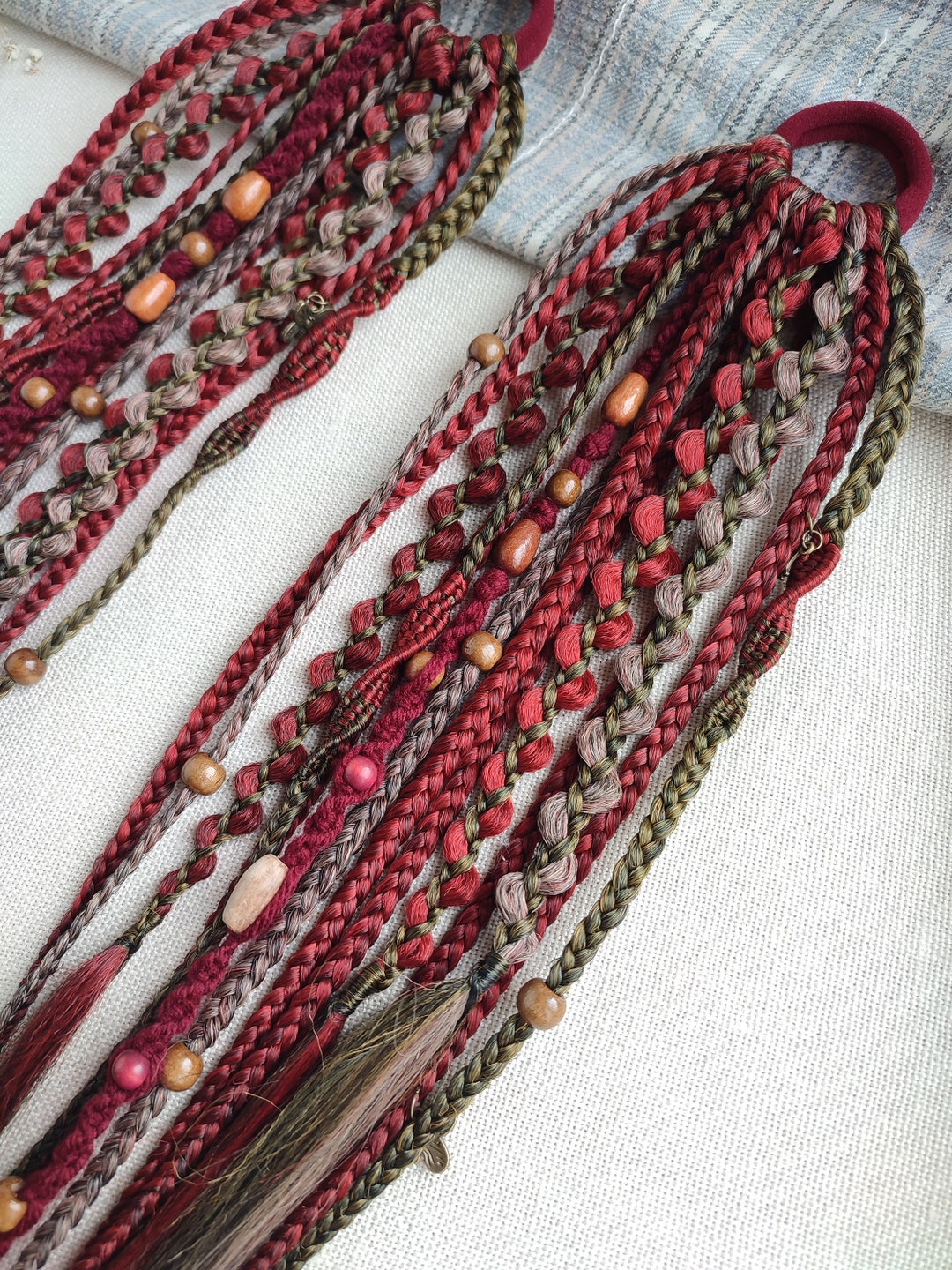 Viking Braids Red on Hairband, Dreadlock Ponytail Extension, Short Hair ...