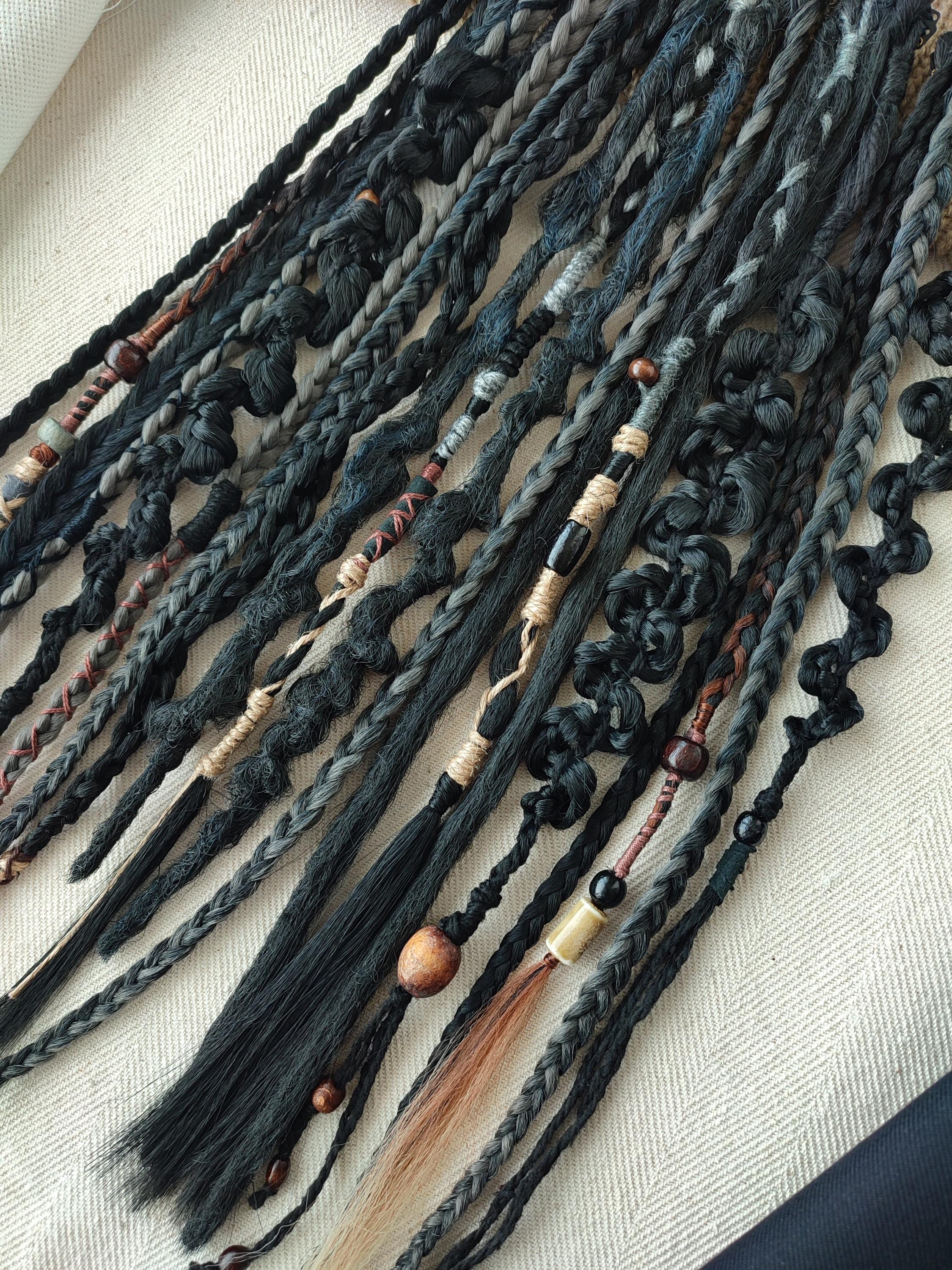 Short Clip in Dreadlocks Black, Boho Hair Extension Gray, Viking Dreads ...
