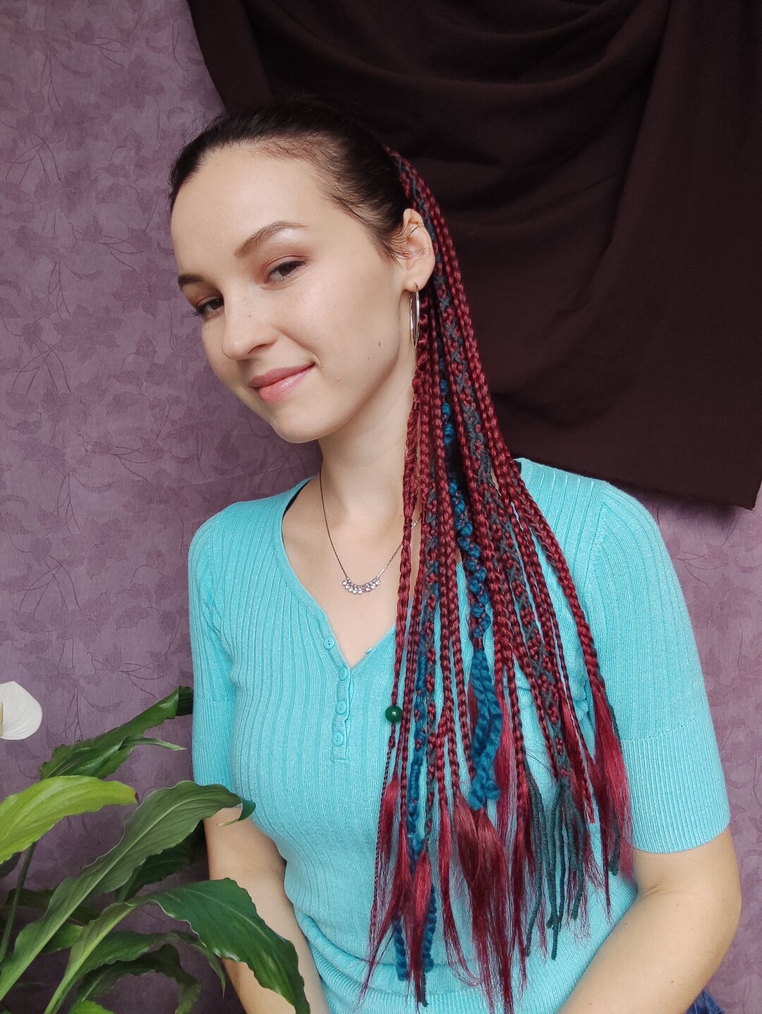 Red Braids Extensions on Hairband Dreadlock Ponytail With - Etsy