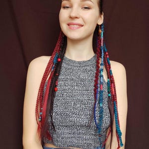Dark Red Braids on Hairband, Viking Hair Extension Blue, Boho Dreadlock ...