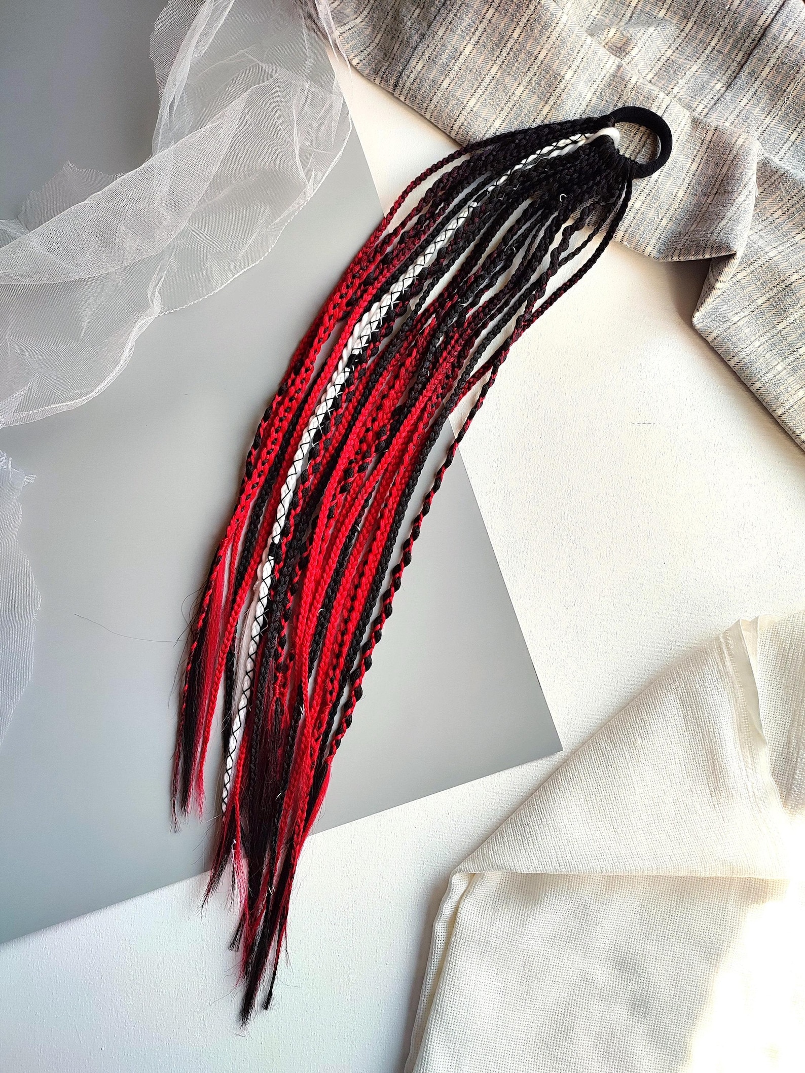 Goth Dread Extension, Ombre Black Red Dreadlock Ponytail, Punk Hair ...