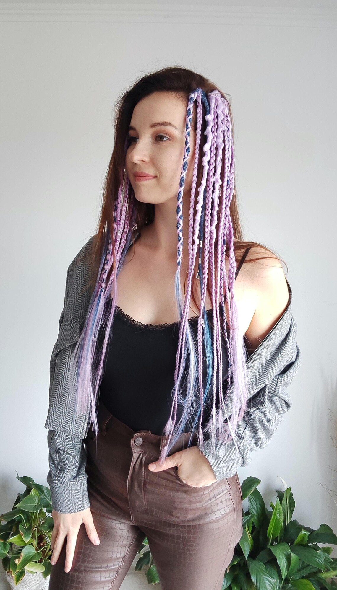 Lavander Braids on Hair Clips, Clip in Dreadlocks Purple Blue, Festival ...