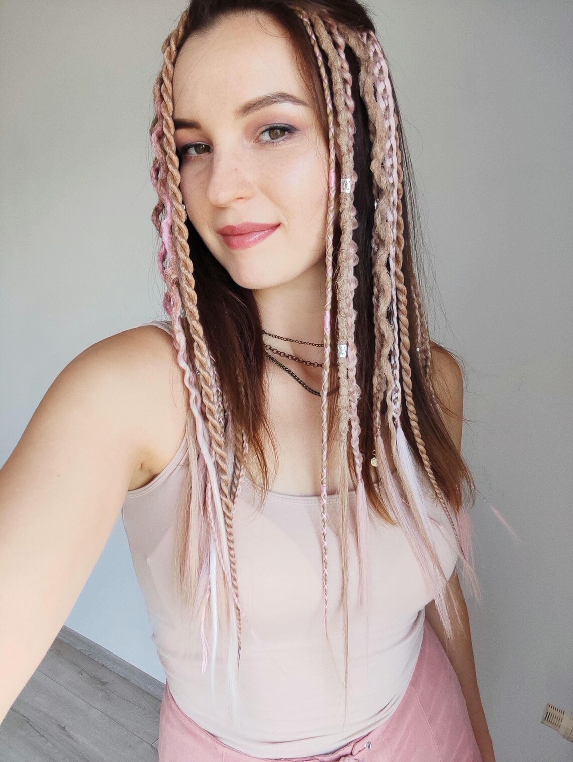 Rose Pink Braids on Hair Clip, Ginger Hair Clip Braids and Dreadlocks ...