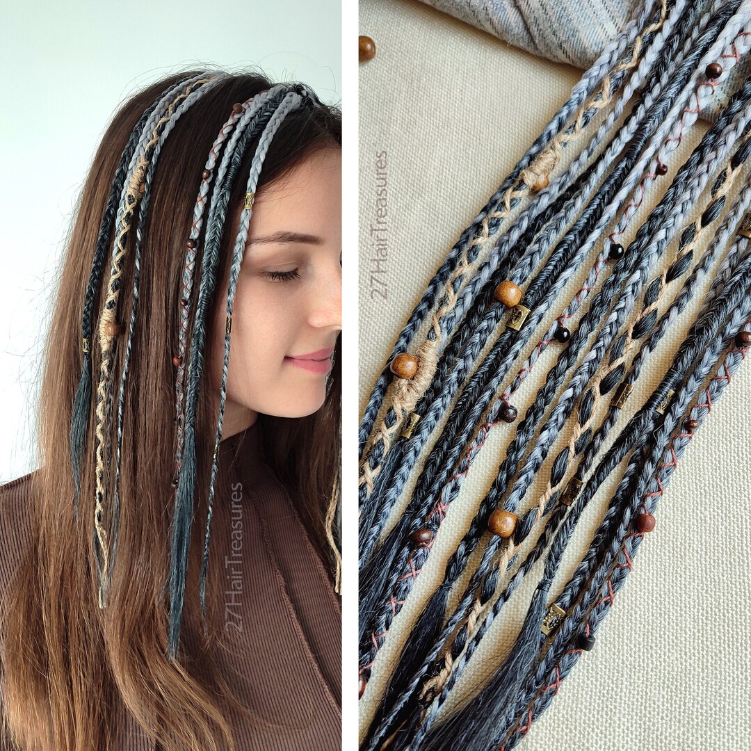 Clip in Dreadlocks Gray Black, Boho Short Hair Extension Salt and ...