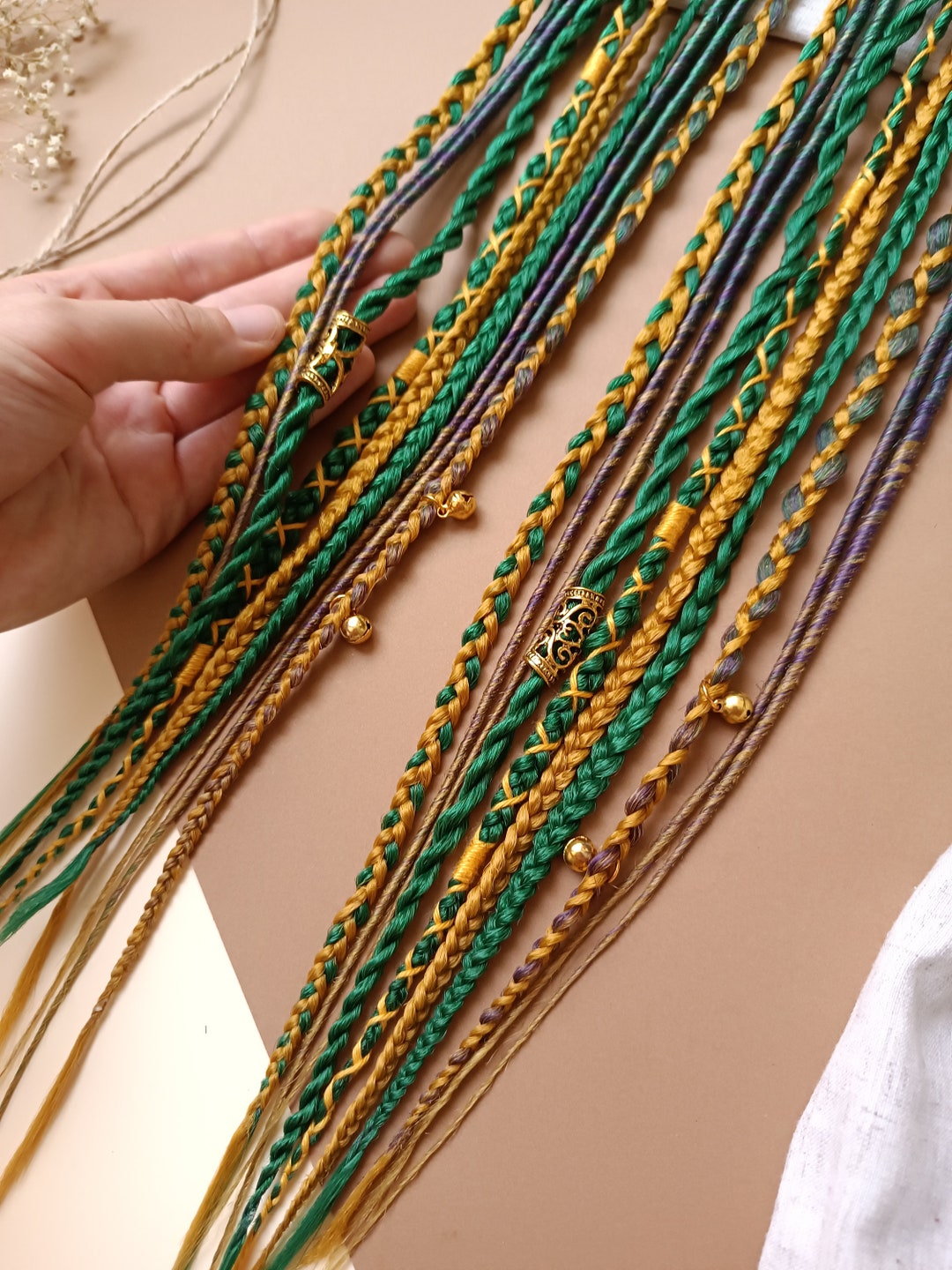 Clip in Braids Extension, Gold Green Purple Elf Hair Extension ...