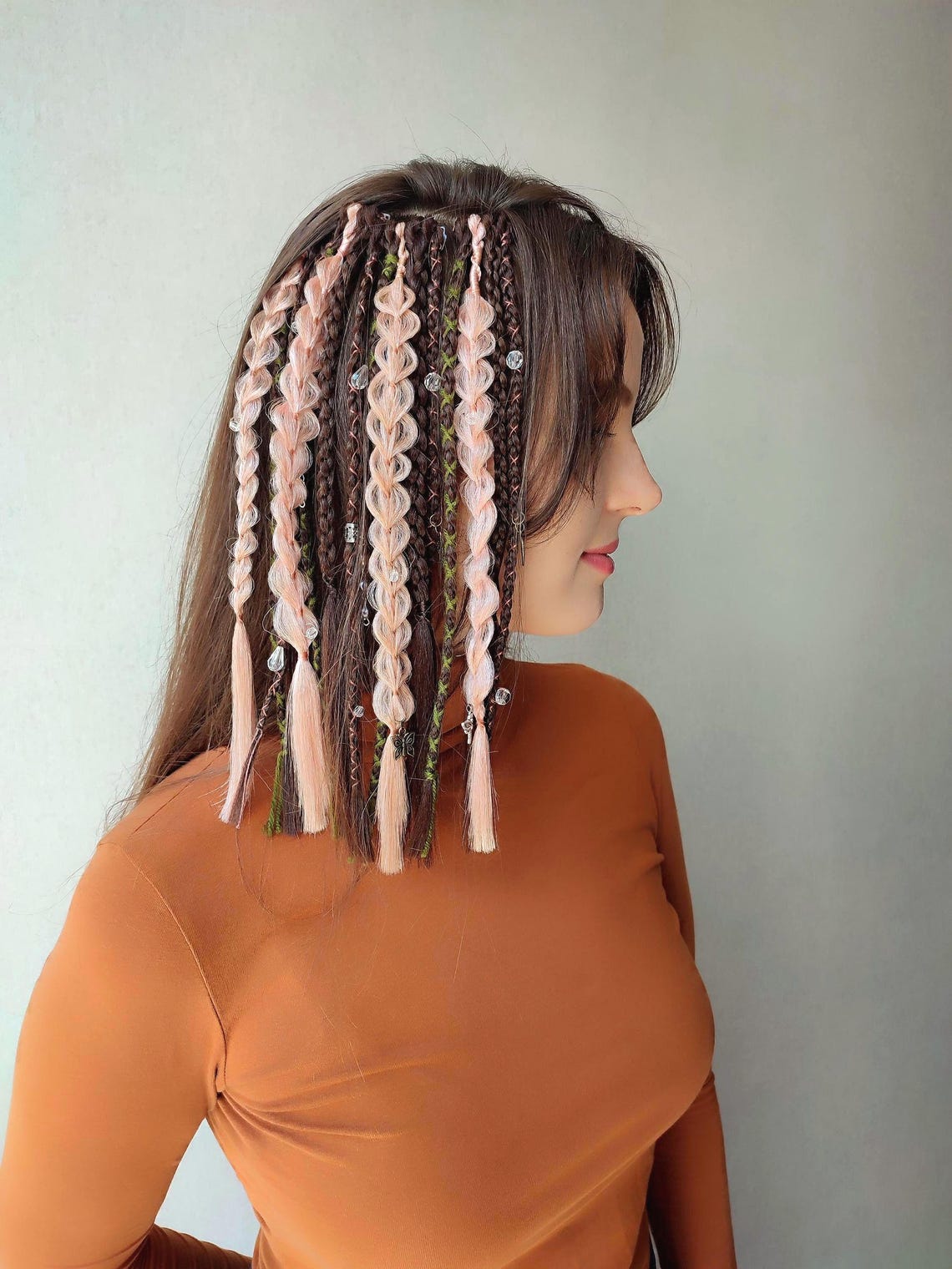 Clip in Dreadlocks Brown, Boho Hair Extensions Blush Pink, Cute Dreads ...