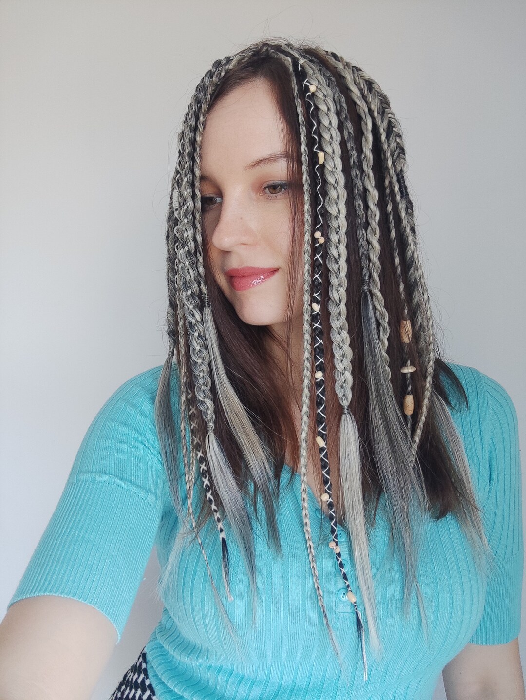 Clip in Dreadlocks Gray, Boho Dreadlocks Extensions Silver, Viking ...