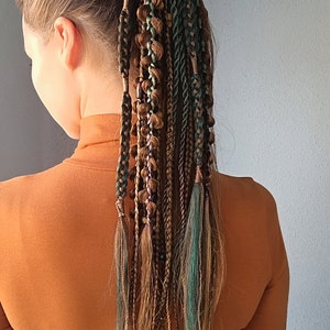 Viking Braids Brown on Hairband, Boho Dreadlock Ponytail Green, Shaten ...