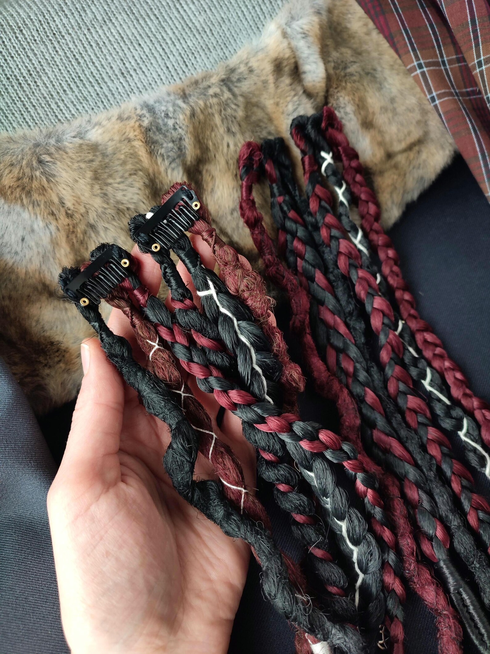 Clip in Dreadlocks Black Red, Gothic Hair Extension, Viking Dreads on ...