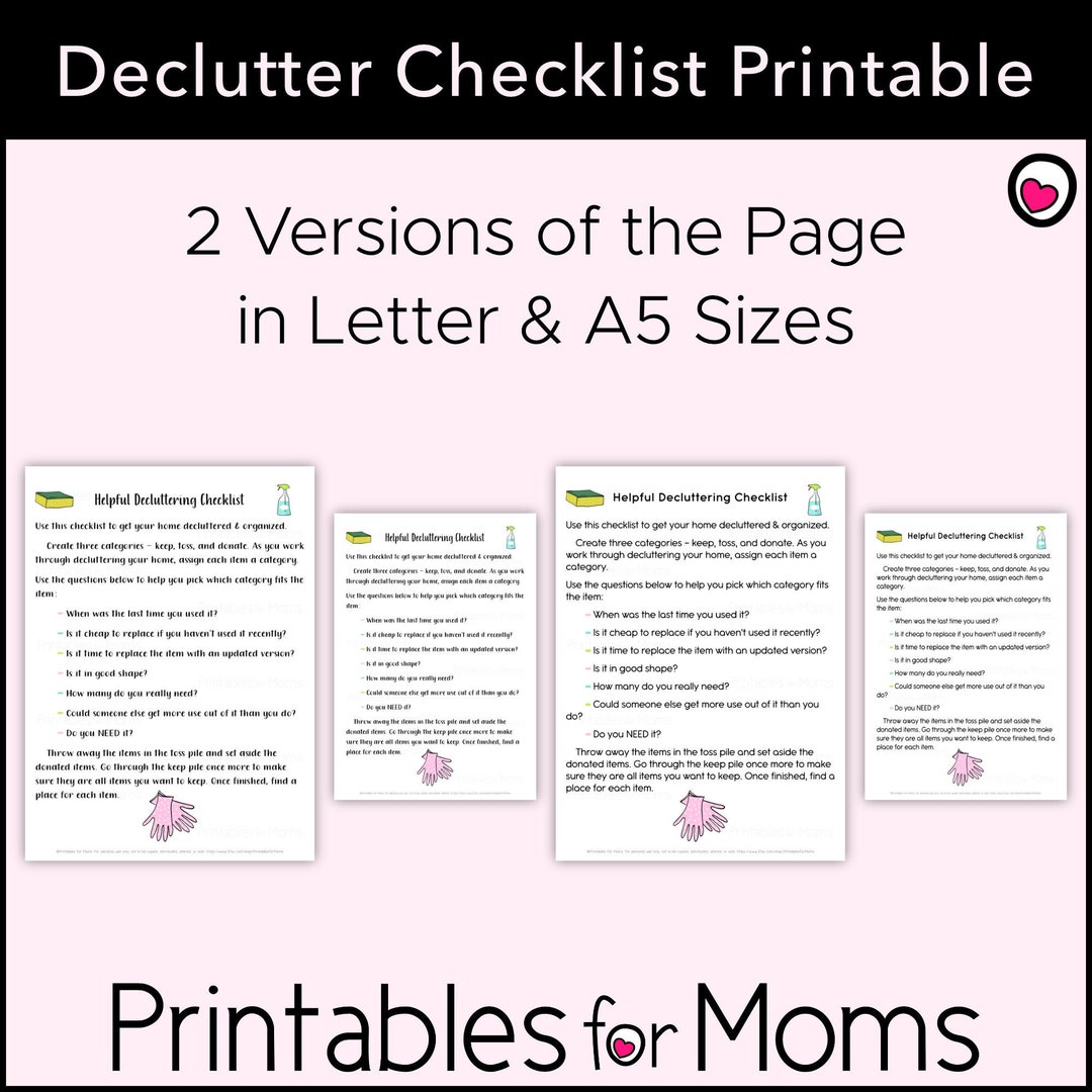Declutter Checklist Printable, Declutter Home Checklist, Declutter ...