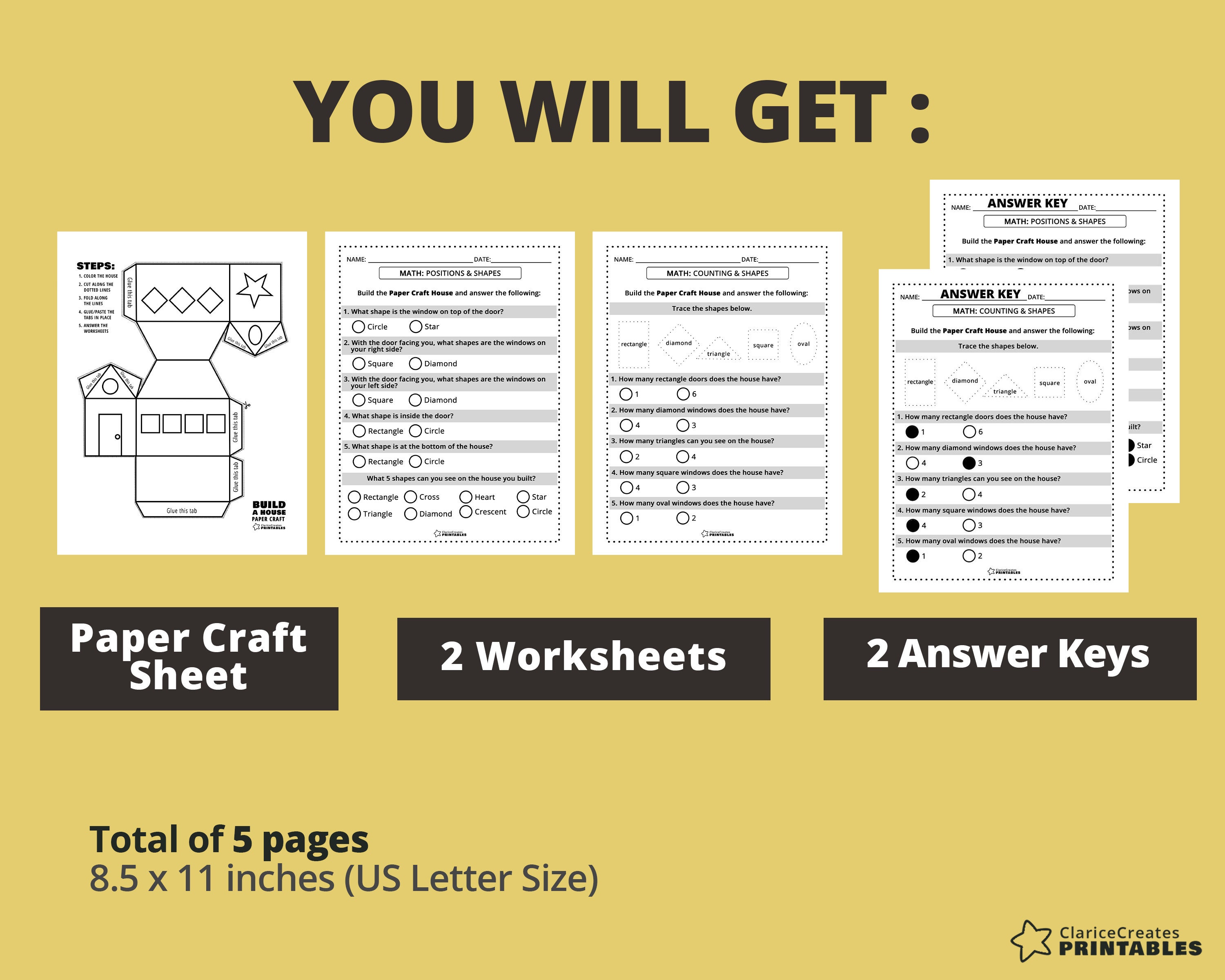 Build-a-house Paper Craft and Worksheets With Answer Keys - Etsy UK
