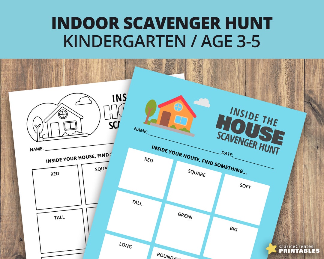 Indoor Scavenger Hunt - Worksheet Kindergarten Age 3-5 - Treasure Find ...