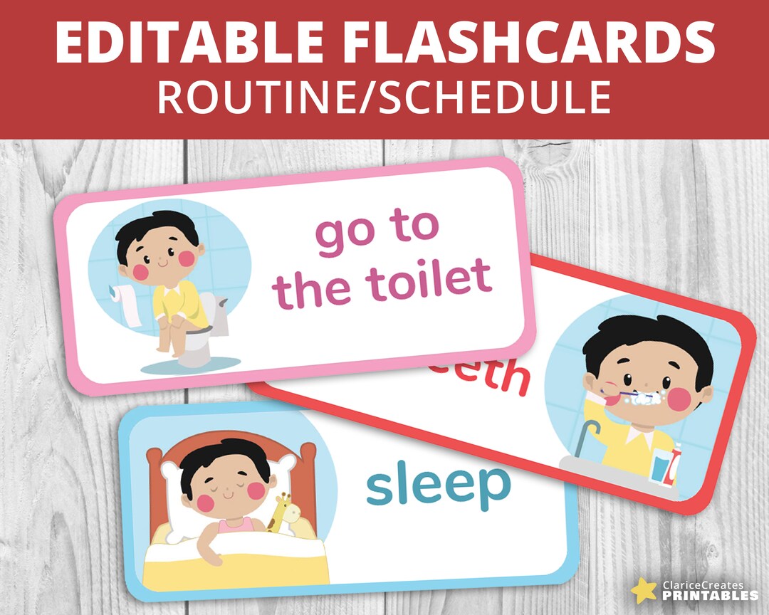 Editable Routine Flashcards Set A- Schedule Everyday Chores Tasks ...