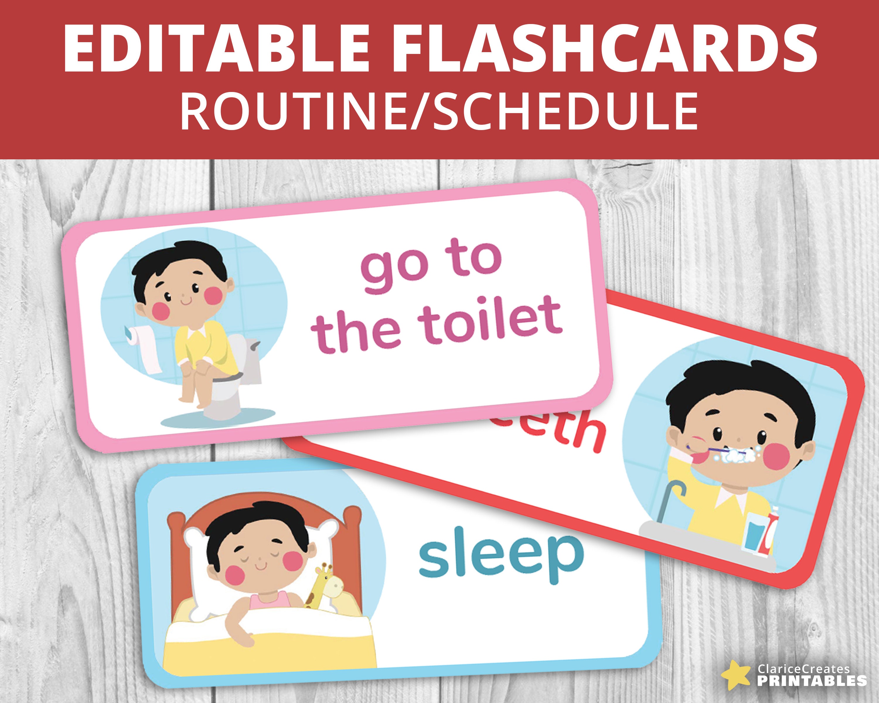Editable Routine Flashcards Set A- Schedule Everyday Chores Tasks ...