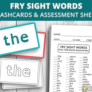 Fry Sight Words Flashcards - First 100 With Assessment Sheet - Etsy