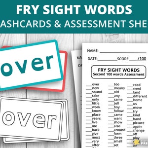 Fry Sight Words Flashcards - Second 100 With Assessment Sheet - Etsy