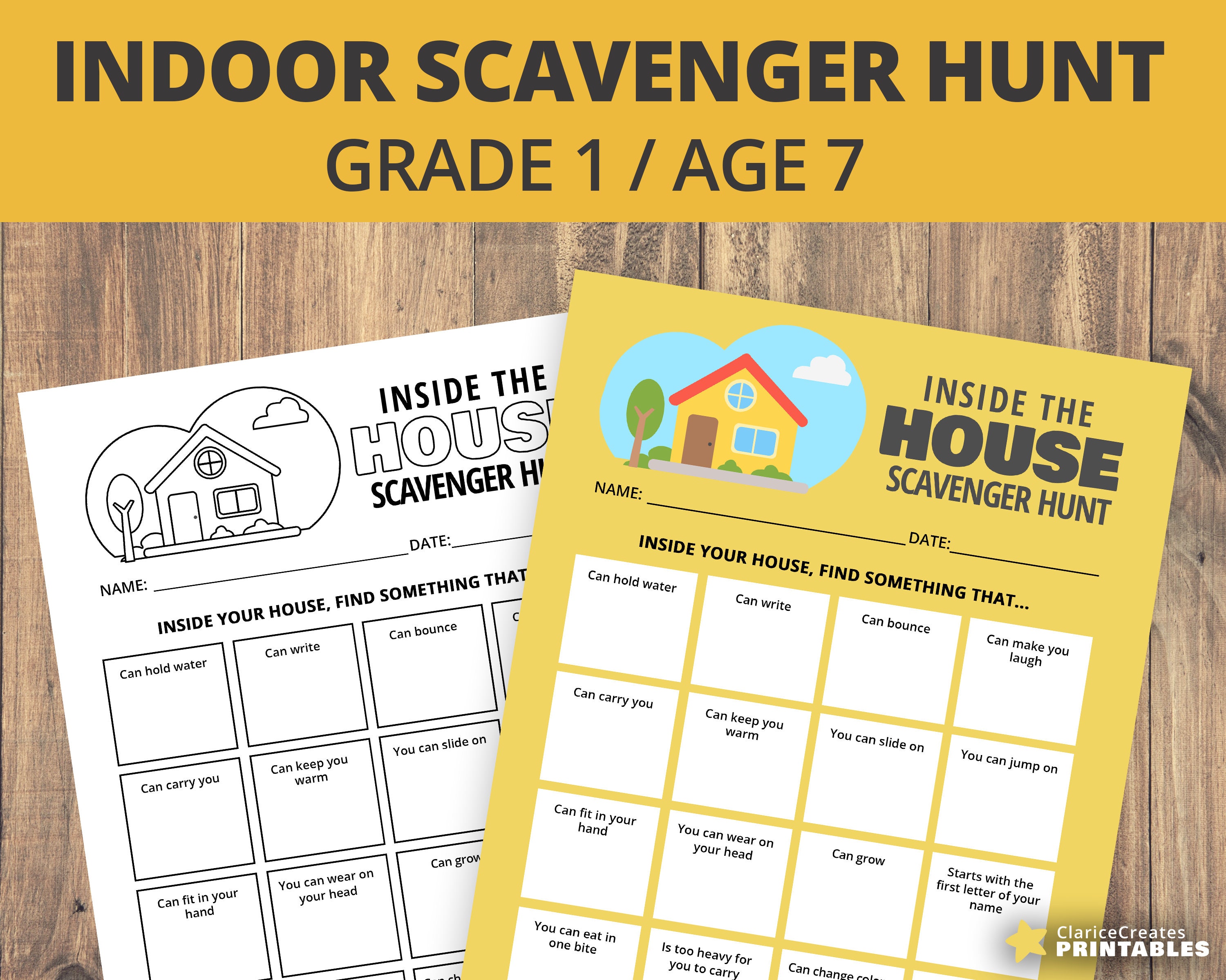 Indoor Scavenger Hunt - Worksheet Grade 1-2 Age 7 - Treasure Find ...