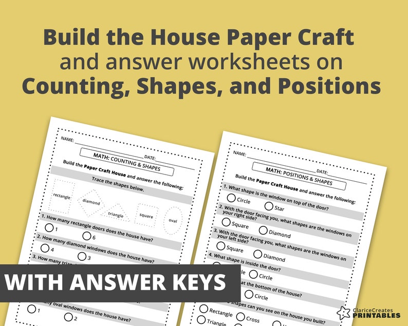 Build-a-house Paper Craft and Worksheets With Answer Keys - Etsy UK