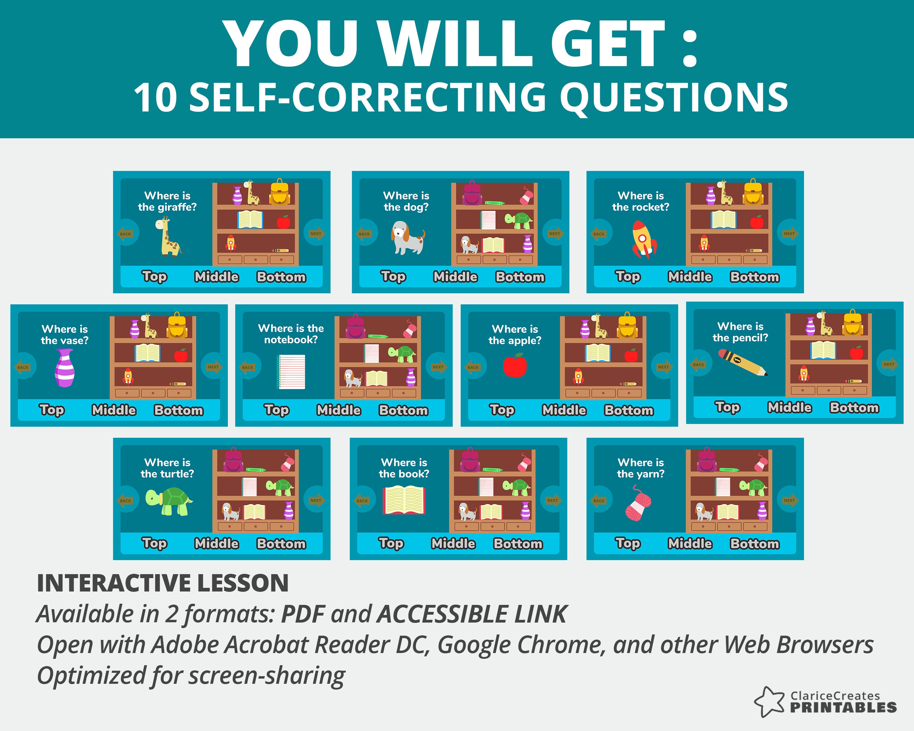 Interactive Lesson - Positions Top Bottom Middle - Kindergarten - PDF ...