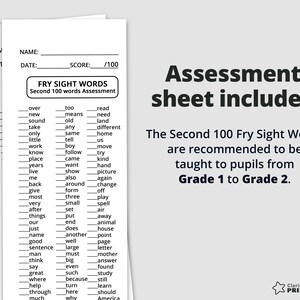 Fry Sight Words Flashcards - Second 100 With Assessment Sheet - Etsy