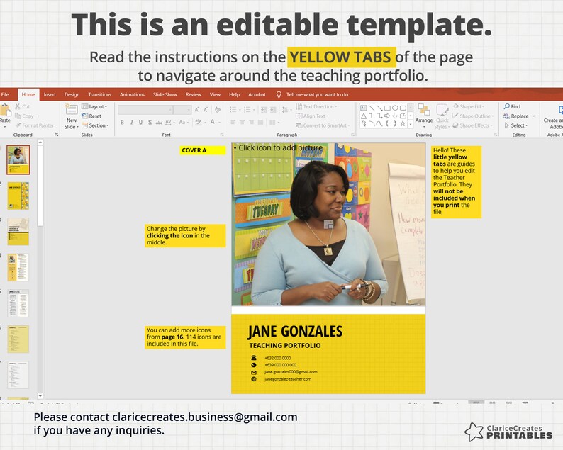Teaching Portfolio Template - Editable, Powerpoint Powerpoint Resume ...