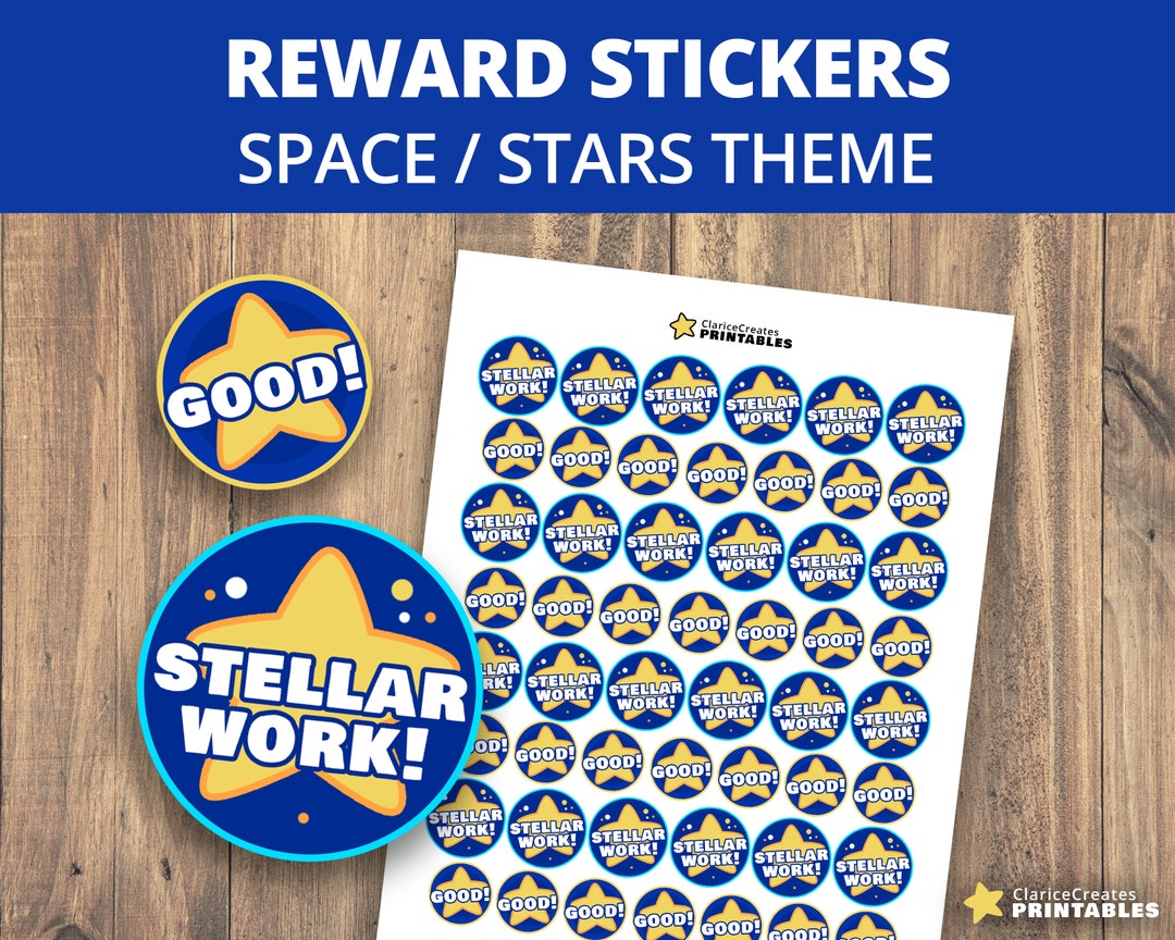 Round Star Space Reward Stickers - Good Job Sticker - Stellar Work ...