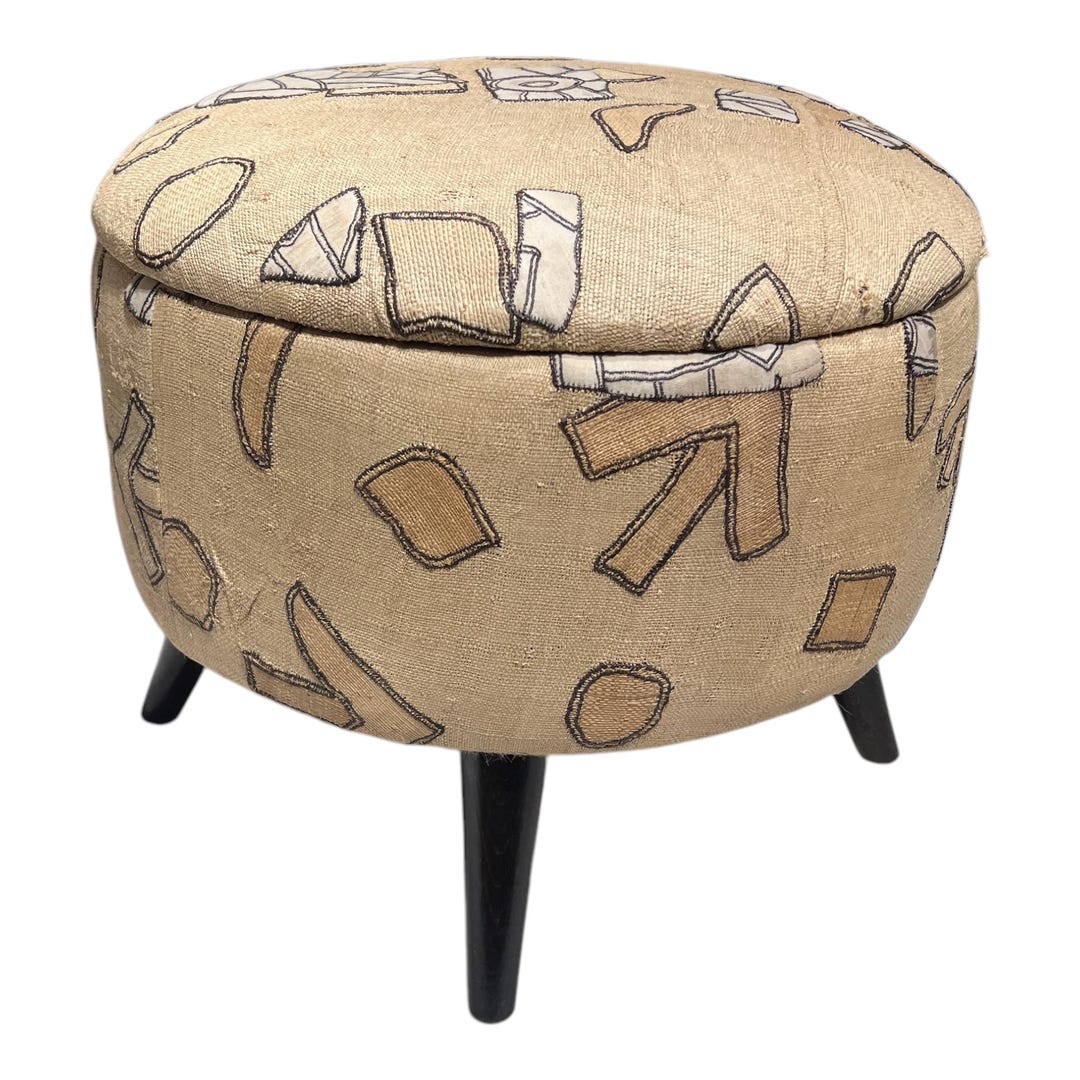 African Kuba Textile Medium Round Ottoman - Etsy