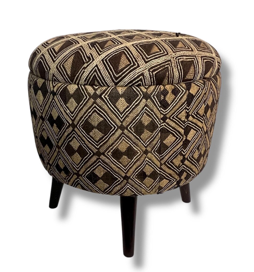 African Kuba Textile Small Round Ottoman - Etsy