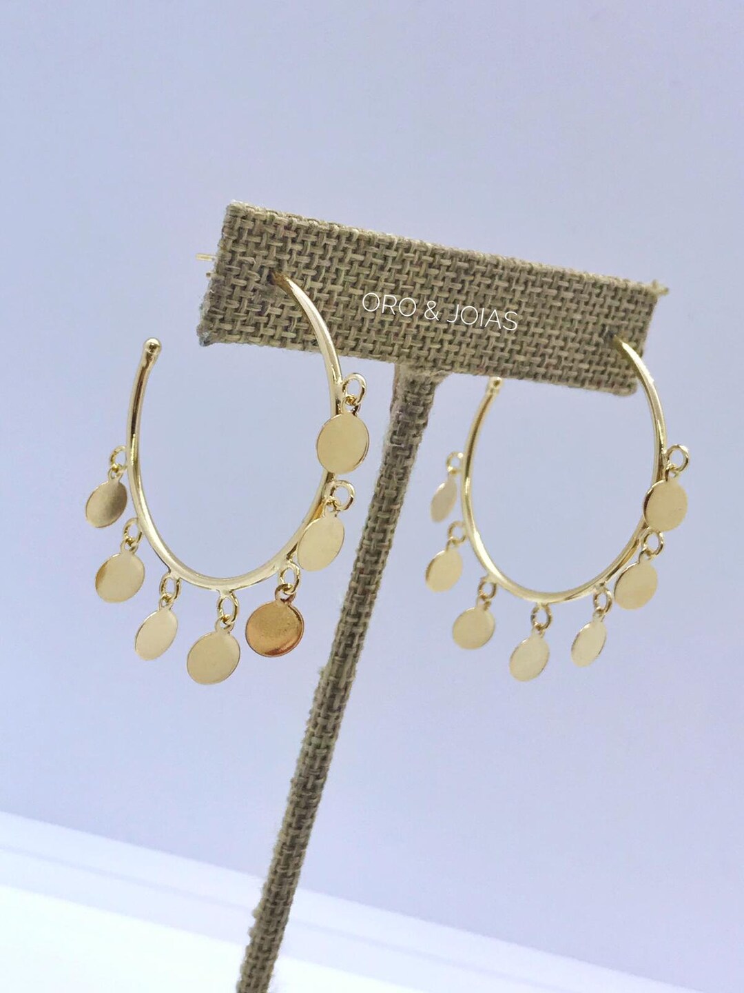 Gold Hoops Earring With Gold Coins Details. 18K Gold Plated Hoops ...
