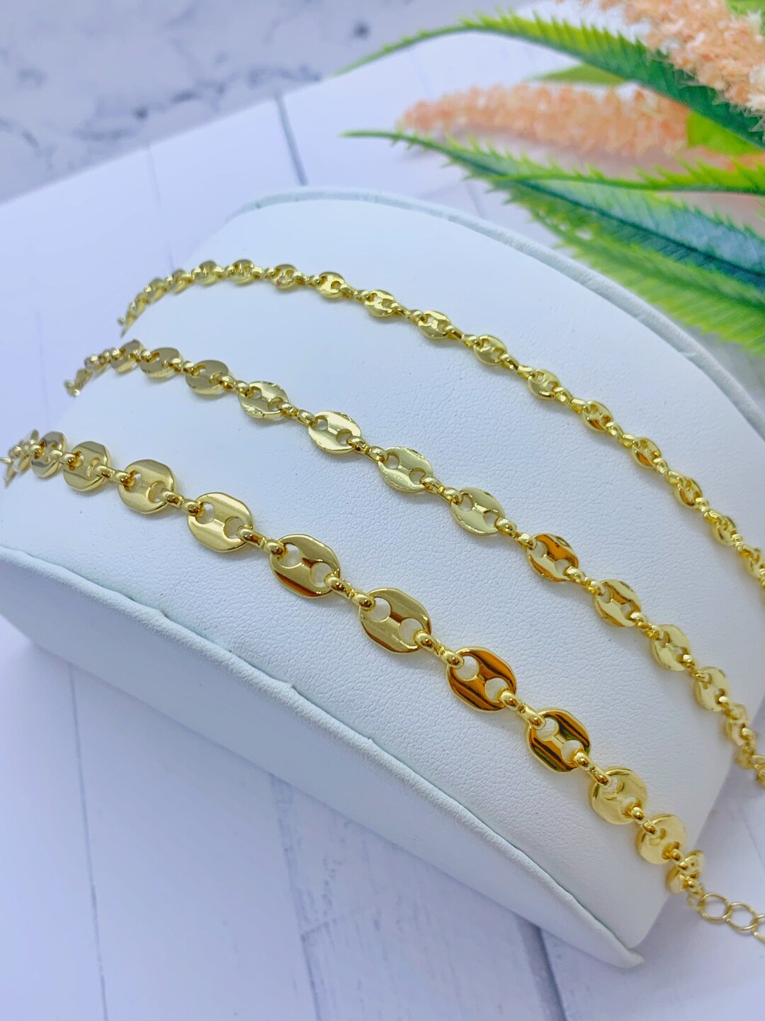Mariner Puff Link Chain Bracelet, 18k Gold Filled Puffed, Mariner Puff ...