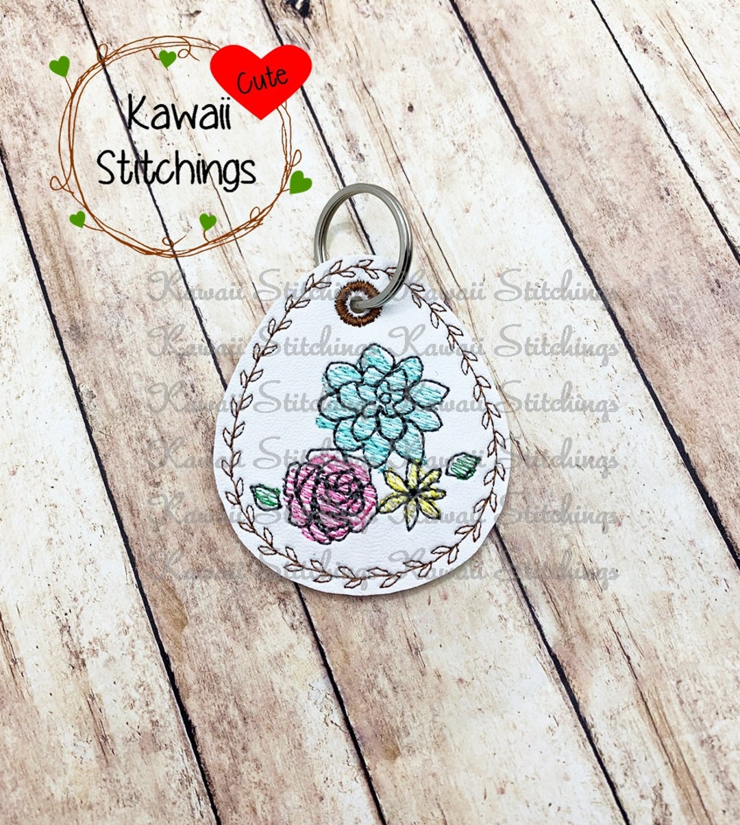 Kawaii Flowers Key Fob, Key Chain, in the Hoop Design, Digital Instant ...