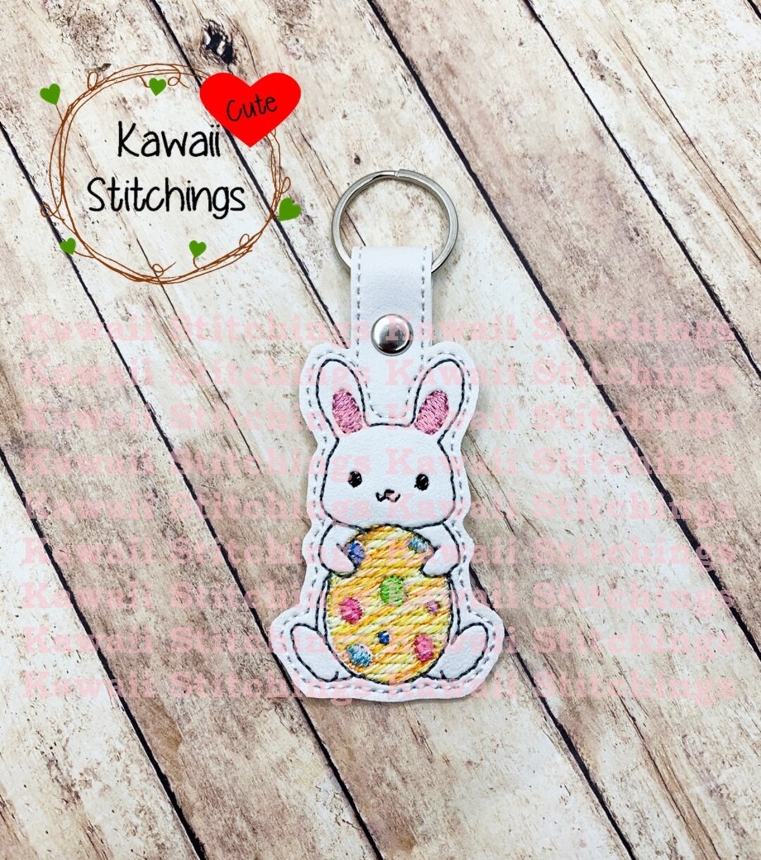 Kawaii Bunny With Egg Key Fob, Key Chain, in the Hoop Design, Digital ...